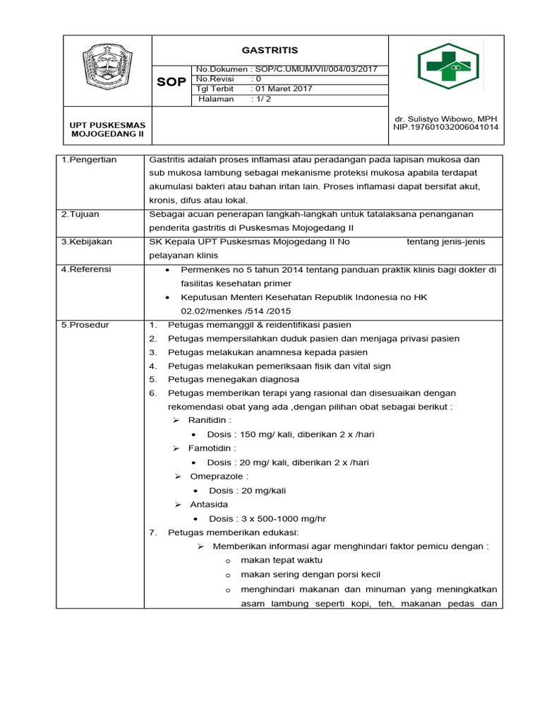 Sop Gastritis (K29) Baru | PDF