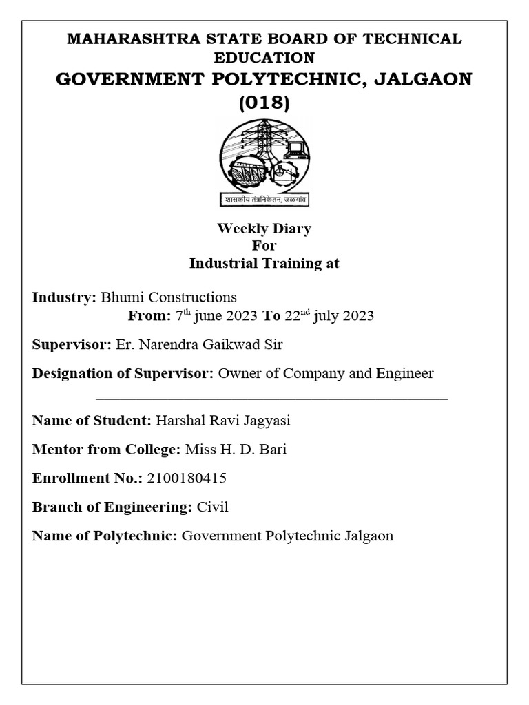 Daily Diary Industrial Training | PDF