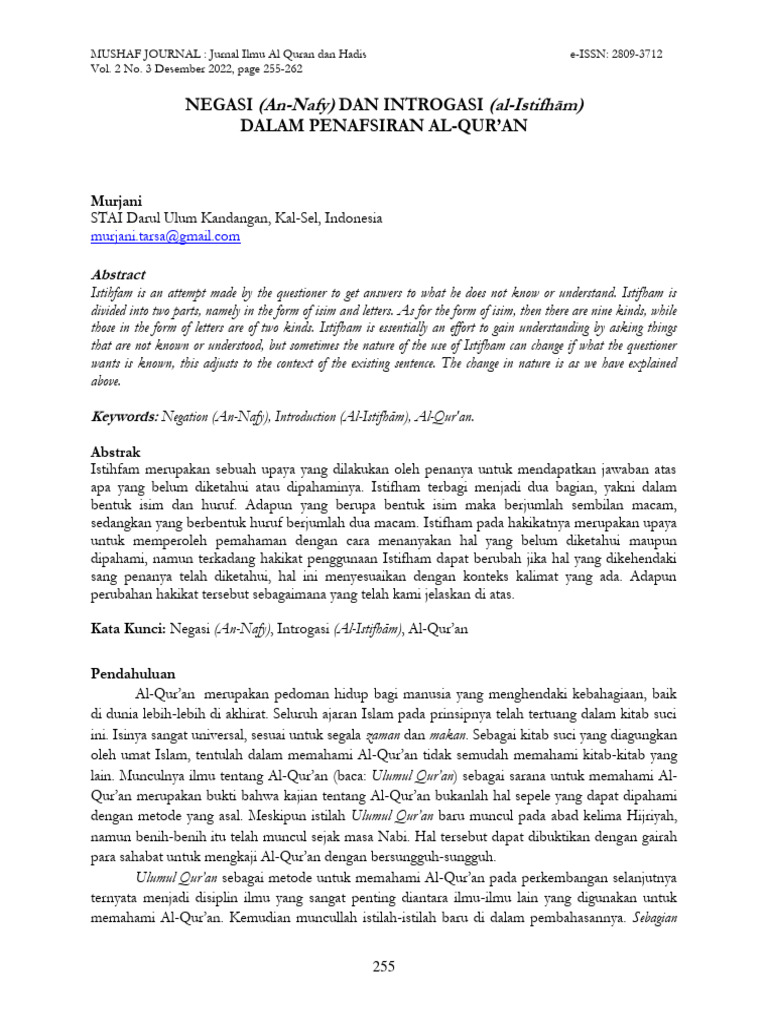 (An-Nafy) (Al-Istifhām) : Negasi Dan Introgasi Dalam Penafsiran Al-Qur ...
