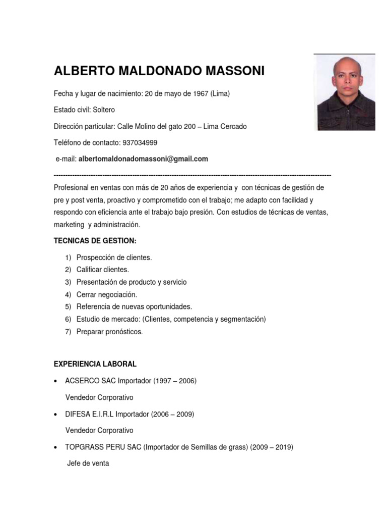 CV Alberto Maldonado Massoni | PDF | Minería | Perú