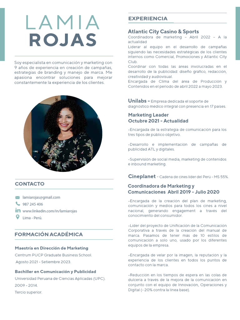 CV 2022 - LAMIA ROJAS DÁVILA | PDF | Marketing | Marca