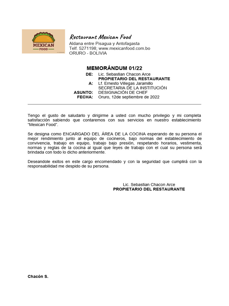 Memo Nro 2 Sebastian Chacon | PDF