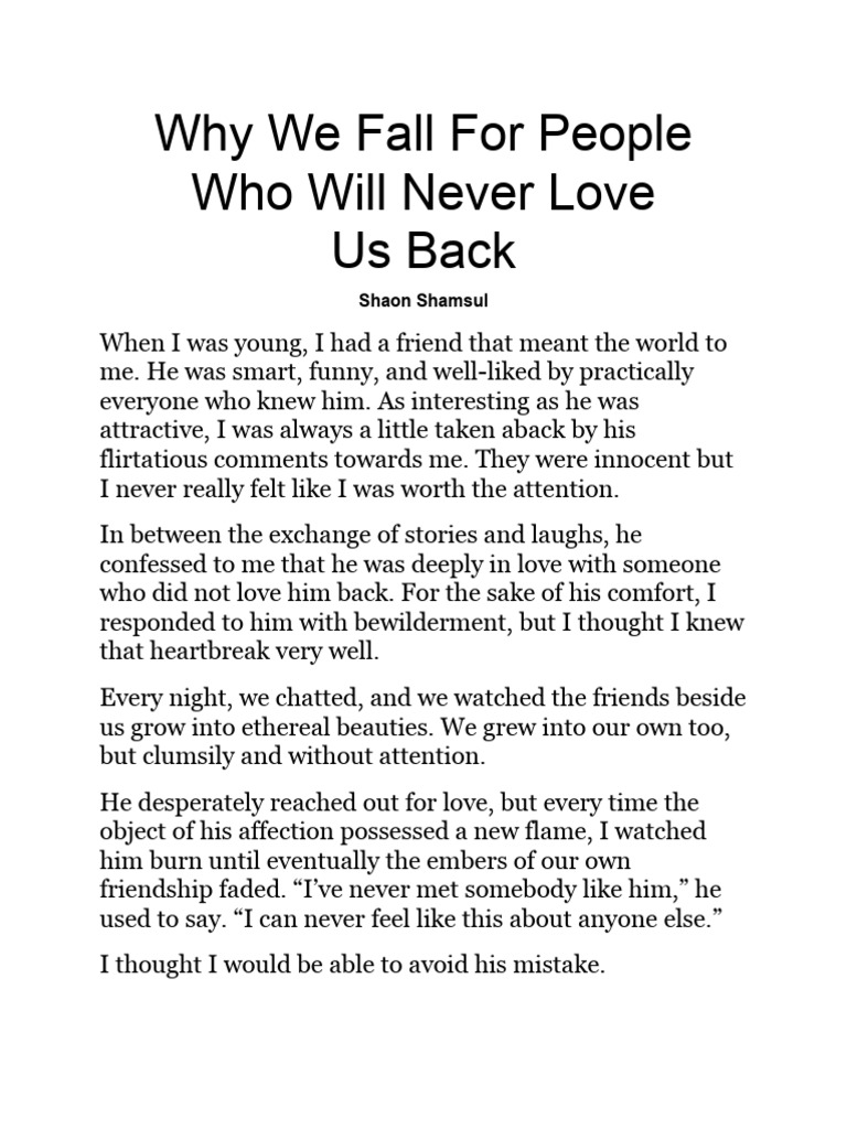 Why We Fall For People Who Will Never Love Us | PDF | Wellness | Lifestyle