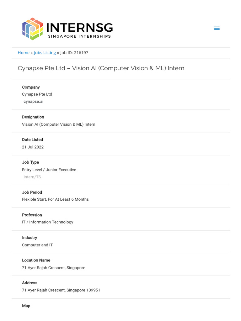 Cynapse Pte LTD - Vision AI (Computer Vision & ML) Intern - INTERNSG | PDF | Career & Growth