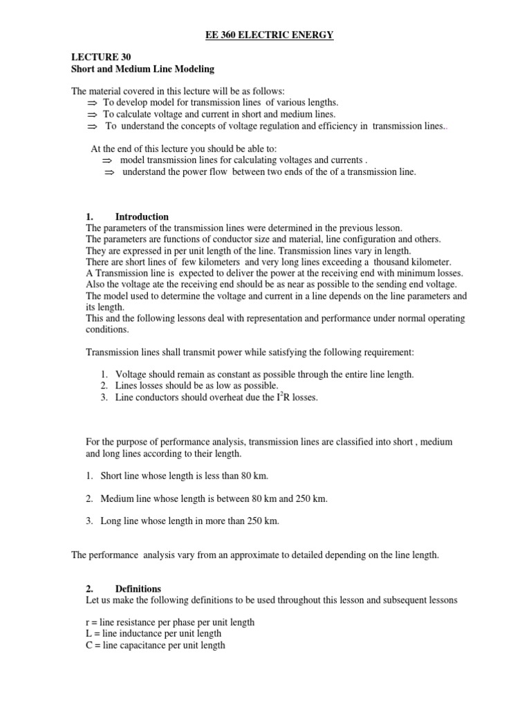 Short and Medium Transmission Line Models | PDF | Electrical Impedance ...