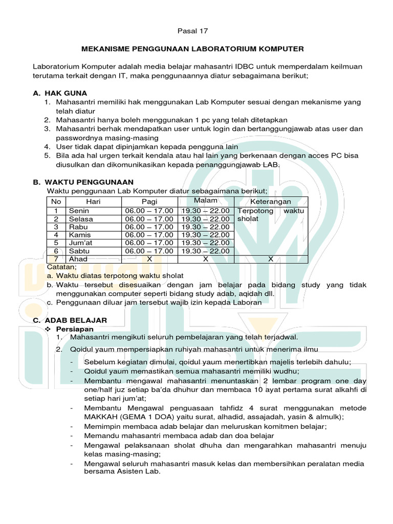 Pasal 13. Ketentuan PENGGUNAAN LABORATORIUM KOMPUTER | PDF