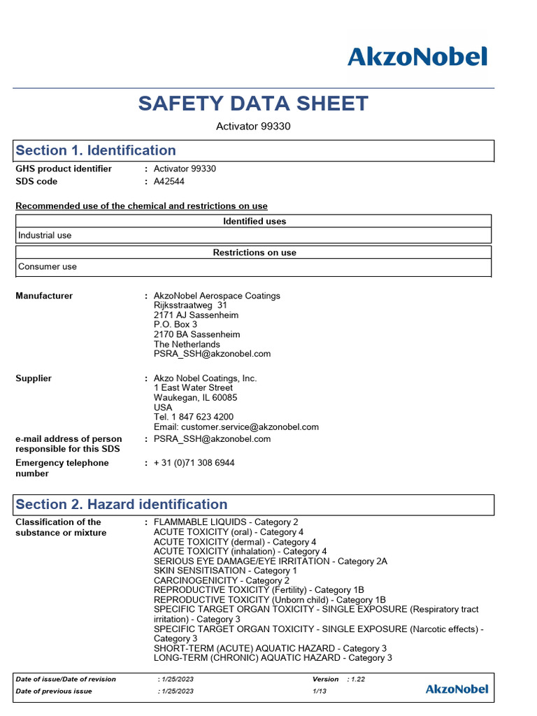 Safety Sheet for Industrial Use | PDF | Toxicity | Safety