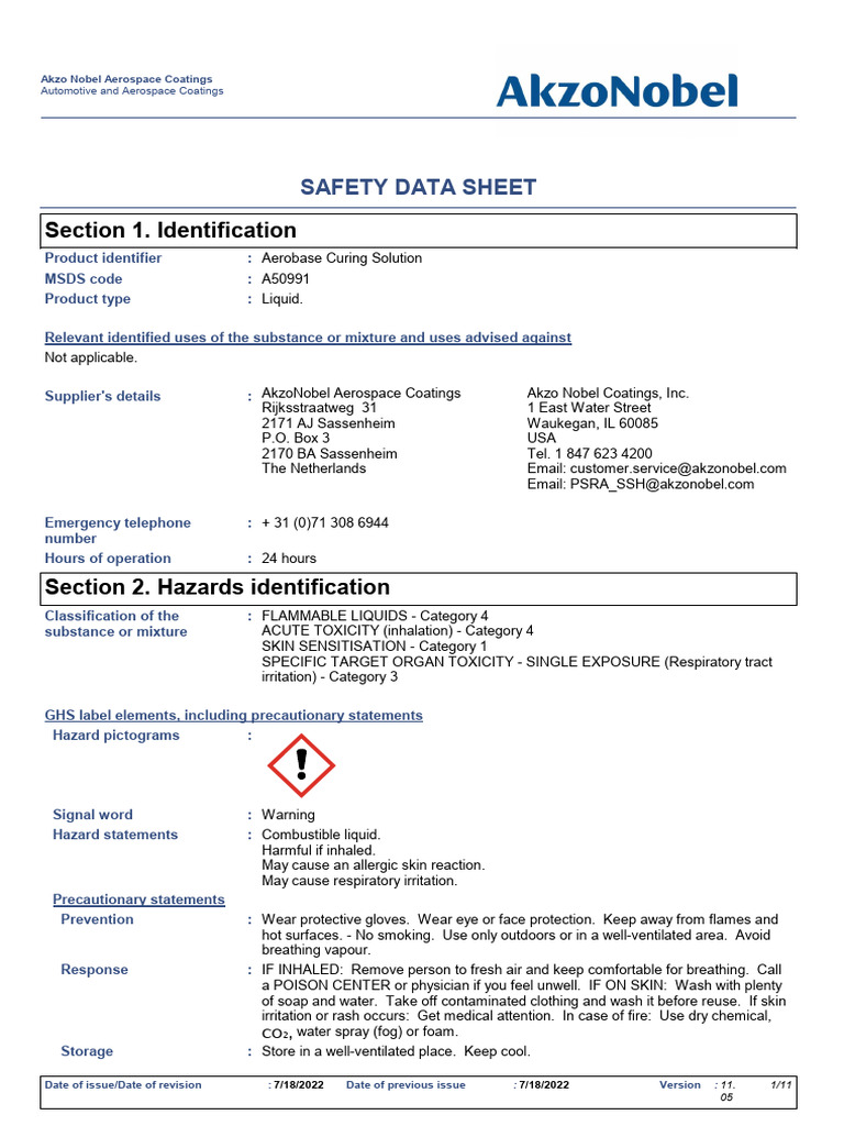 ANA Aerobase Curing Solution SG6N | PDF | Toxicity | Waste