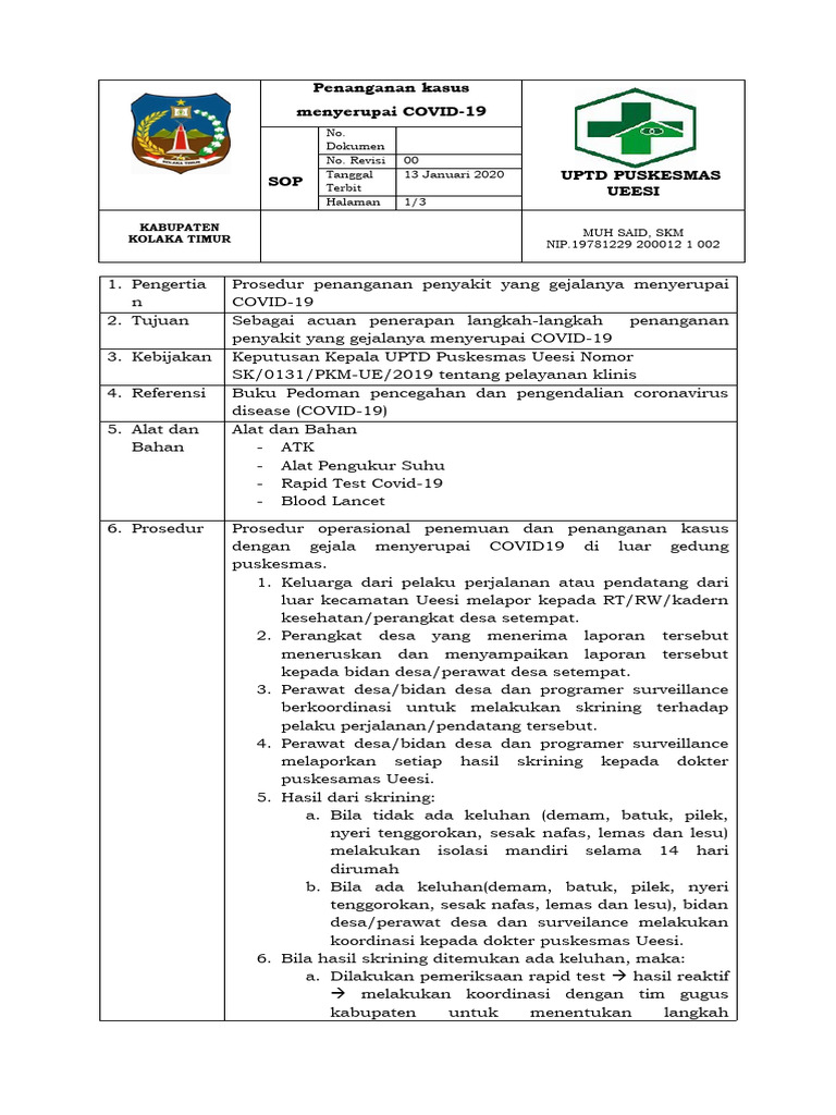 SOP Penanganan Kasus Menyerupai COVID19 | PDF