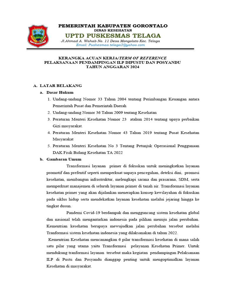 Tor Ilp Pustu Dan Posyandu 2024 | PDF