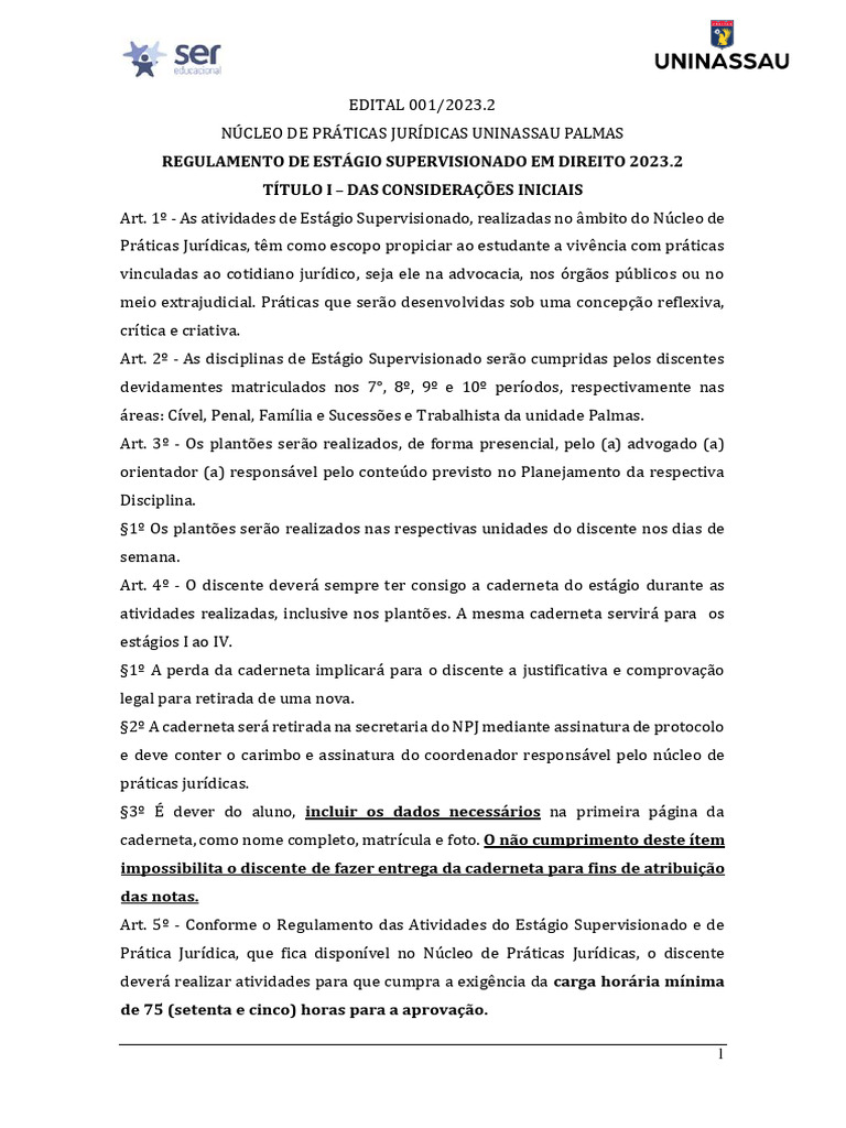 Regulamento Estágio Supervisionado Uninassau | PDF | Advogado ...