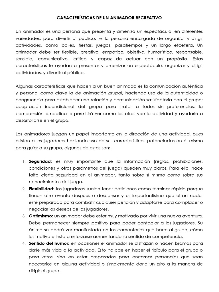 Características del Animador Recreativo | PDF | Motivación | Motivacional