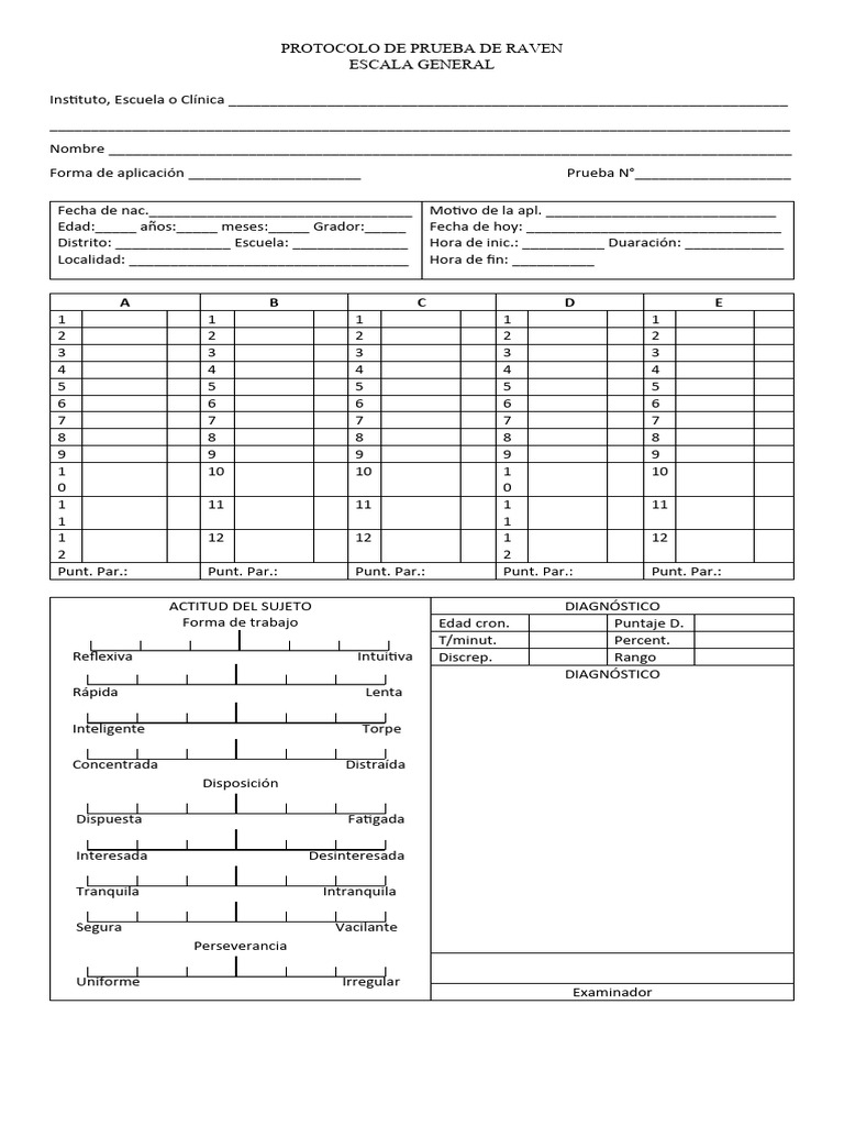 Protocolo de Prueba de Raven | PDF