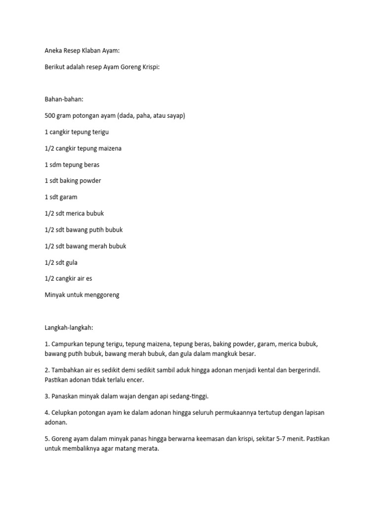 Aneka Resep Olahan Ayam | PDF