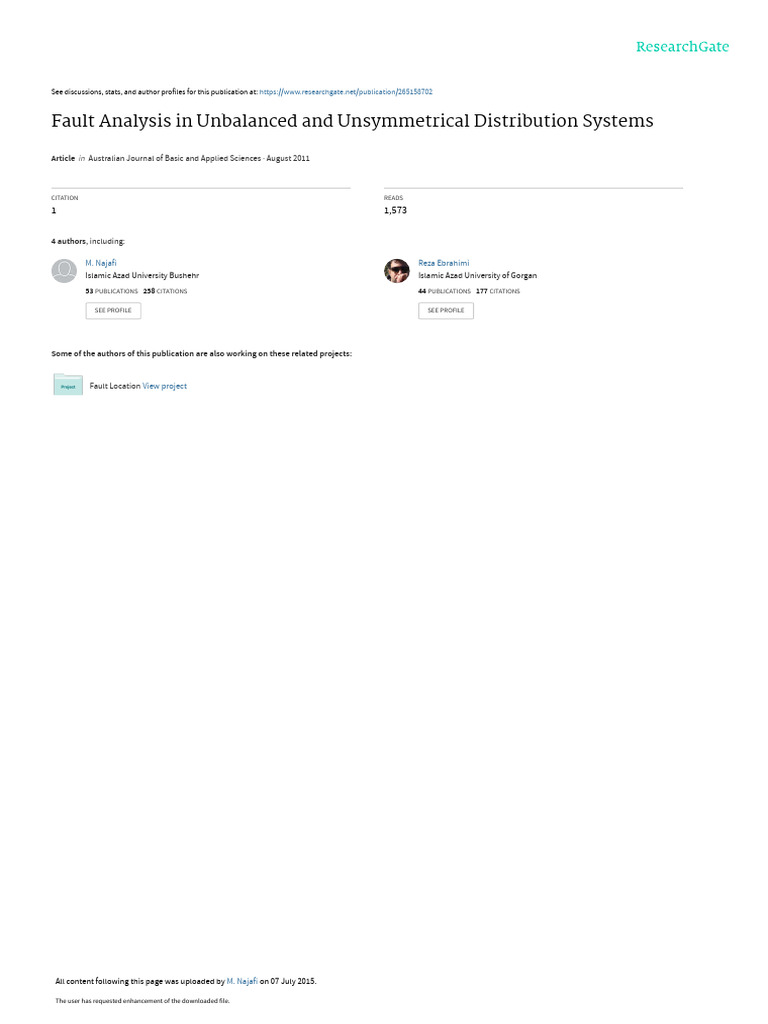 Fault Analysis In Unbalanced And Unsymmetrical Dis Pdf Matrix Mathematics Electrical
