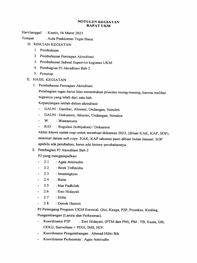 NOTULEN UKM BULAN MARET 2023 | PDF