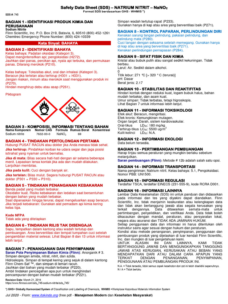 SDS - Natrium Nitrit - NaNO2 | PDF