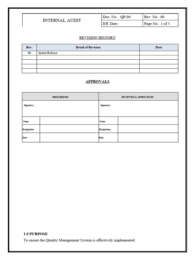 QP-04 Internal Audit | PDF | Audit | Auditor's Report