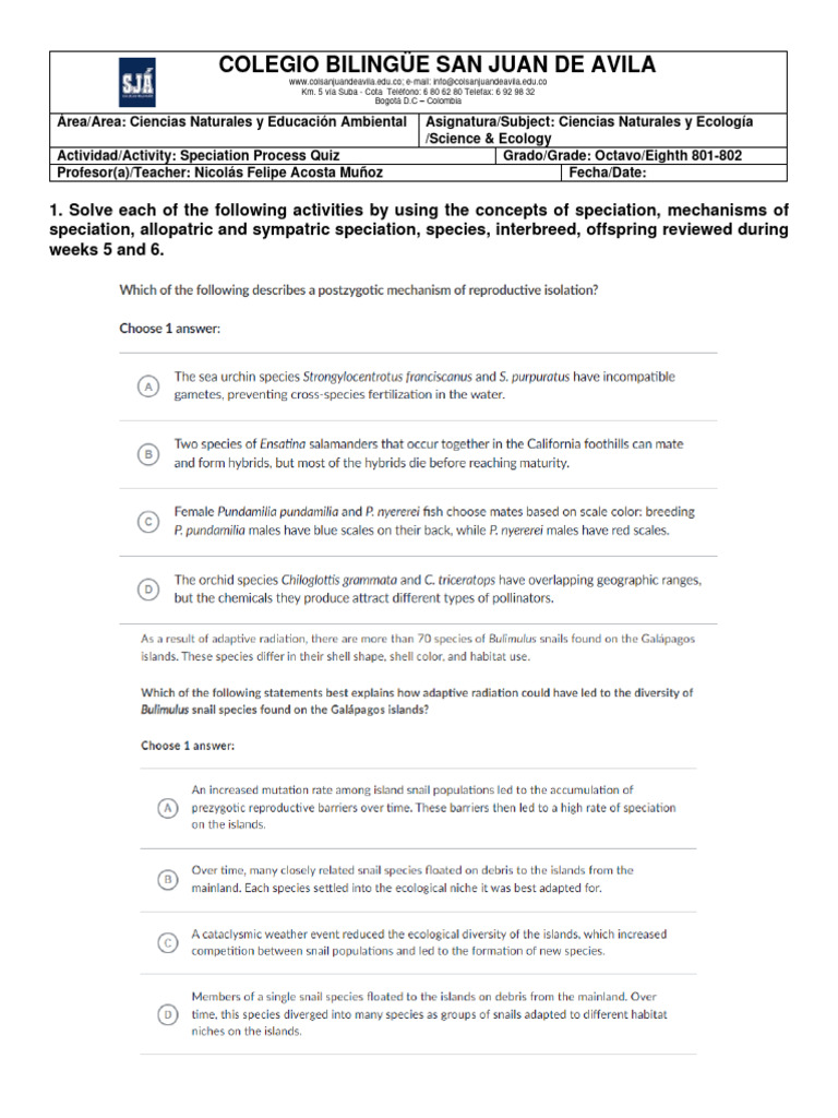 Speciation Process Activity Guide | PDF | Hybrid (Biology) | Species