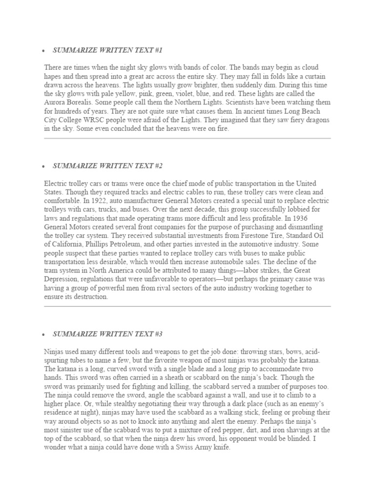 Summarize Written Text | Download Free PDF | Ninja | Tram