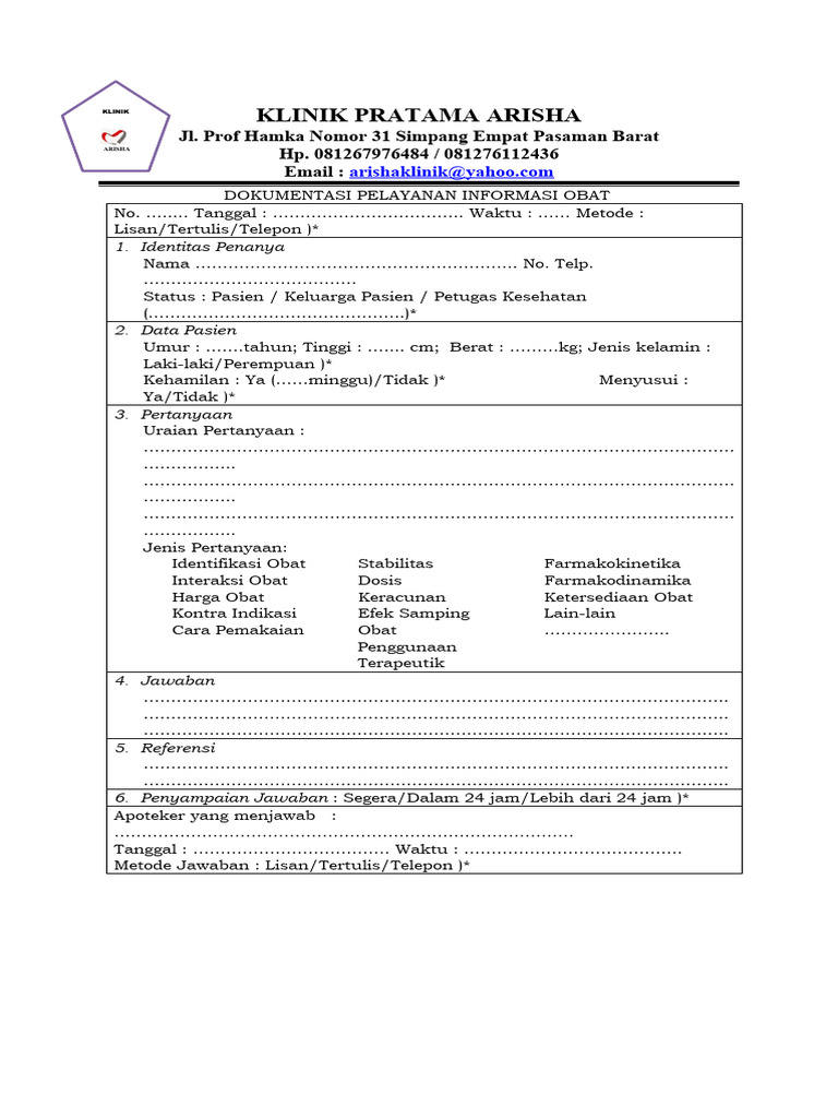 Dokumentasi Layanan Obat Klinik Arisha | PDF