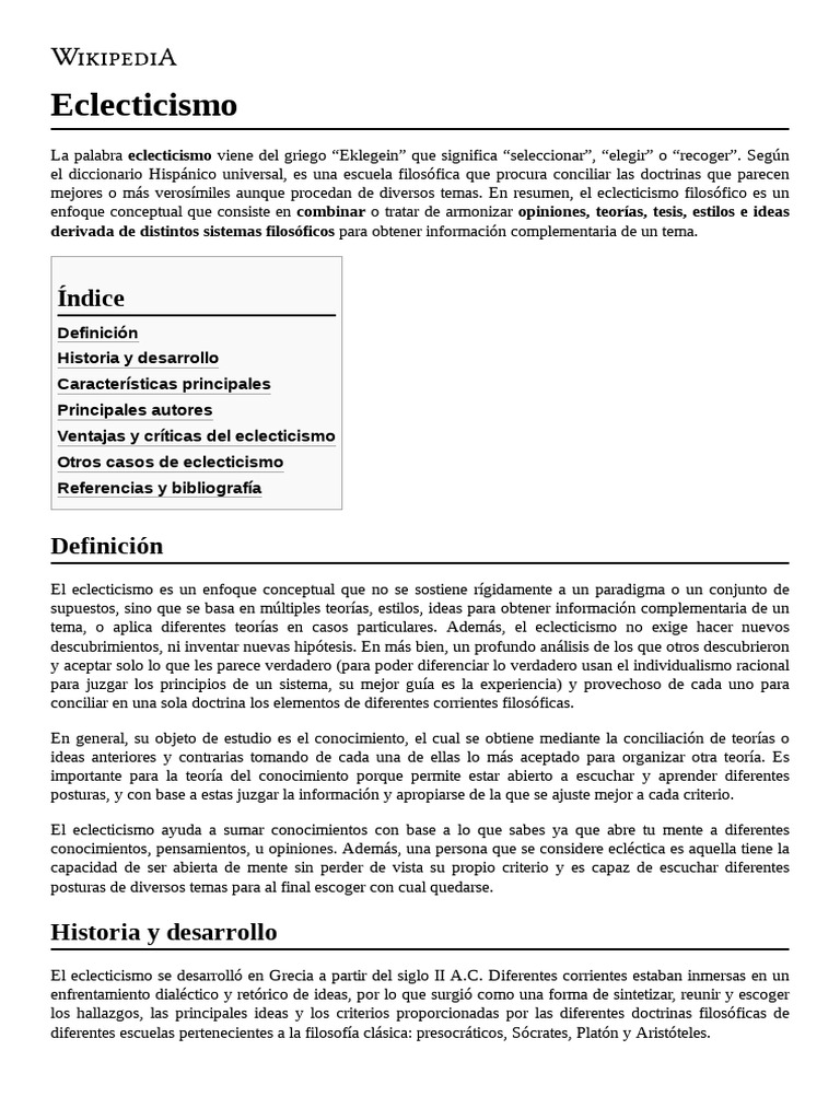 Definición y características del eclecticismo | PDF | Teorías filosóficas
