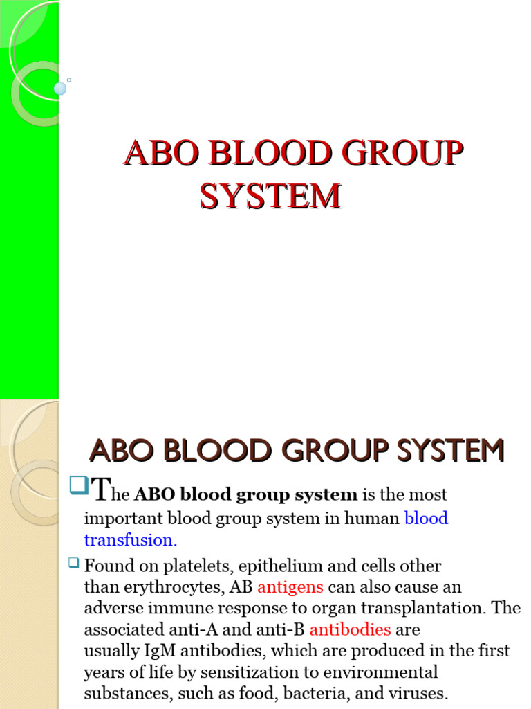 ABO Blood Group System Overview | PDF | Blood Type | Histology