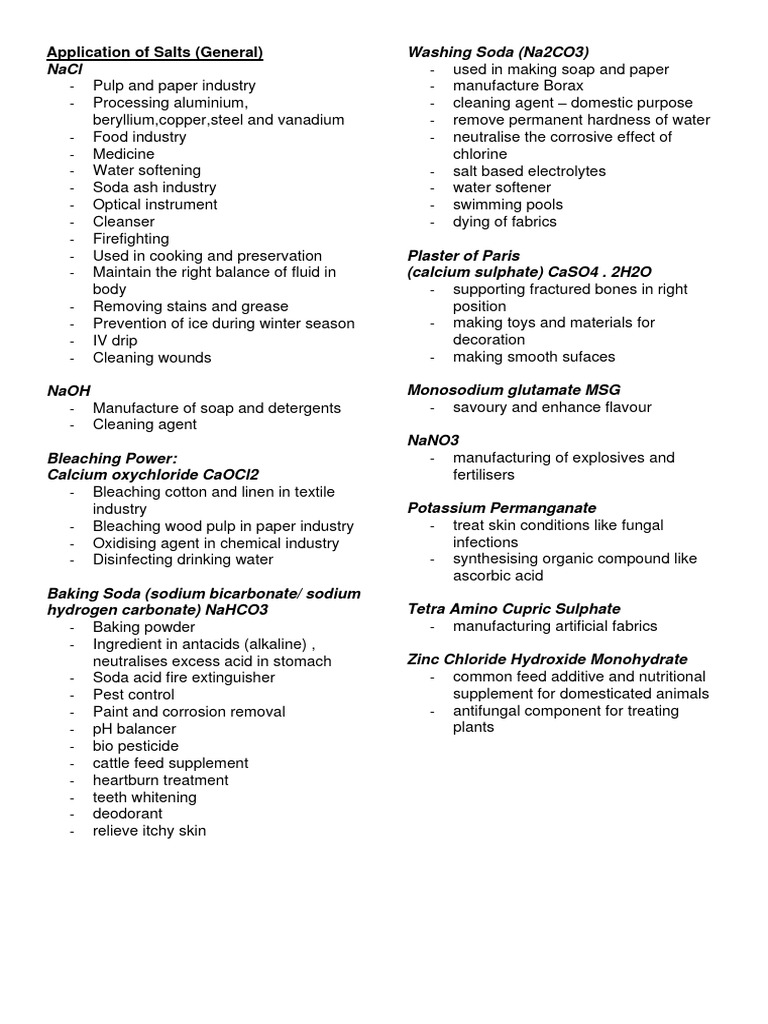 Application of Salts | Download Free PDF | Sodium Bicarbonate | Sodium ...