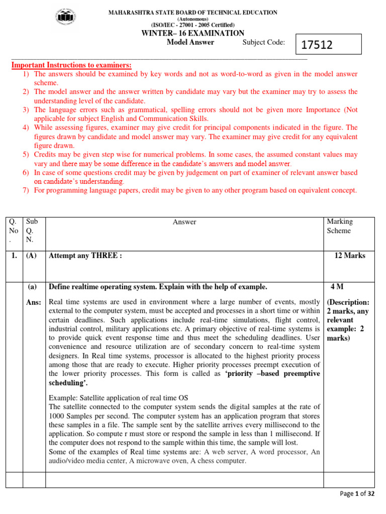 2016 Winter Model Answer Paper Pdf Process Computing Thread