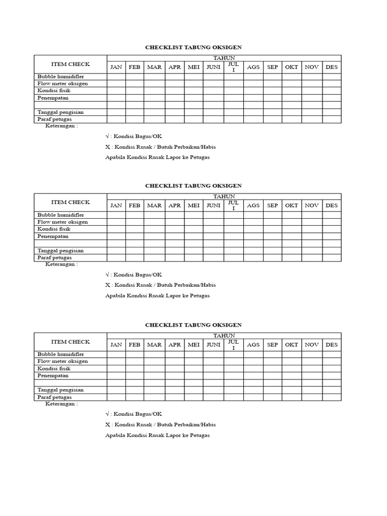 Ceklist Oksigen | PDF