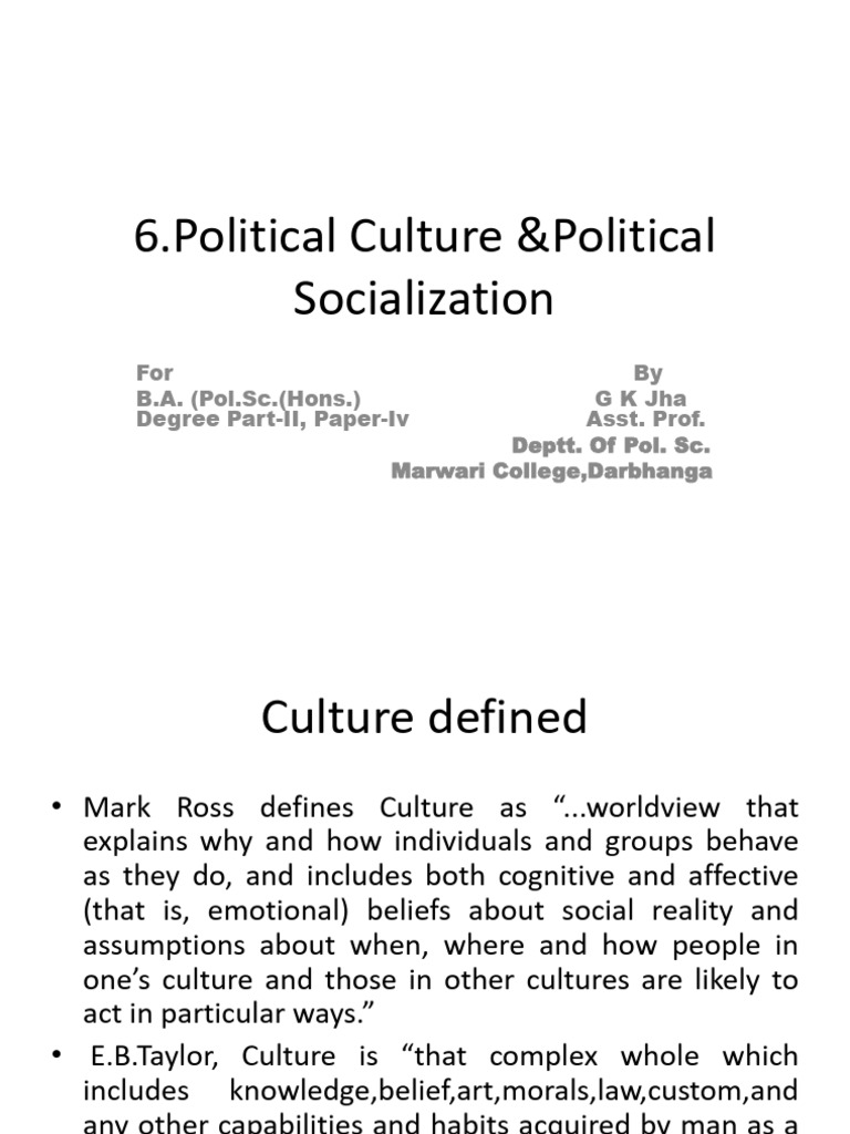18520543016.political Culture and Political Socialization | PDF | Politics