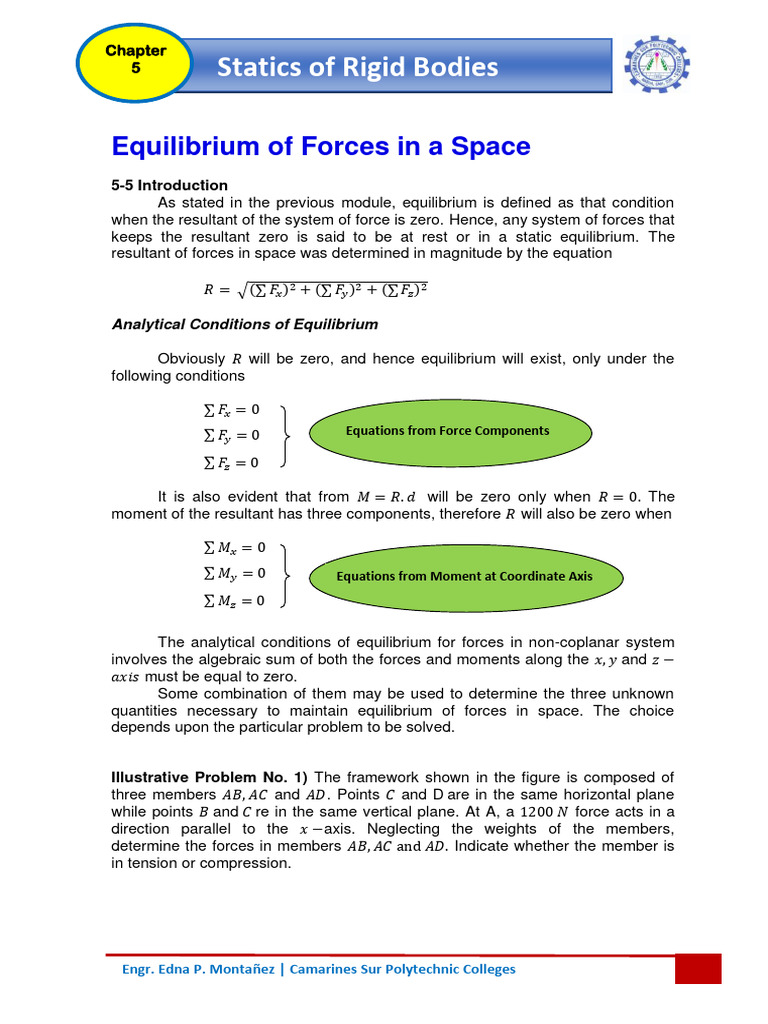 Module 16 (Equilibrium of Forces in Non-Coplanar) | PDF