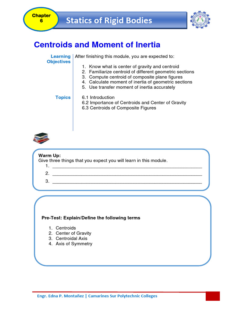 Module 17 (Centroids and Moment of Inertia) | PDF | Center Of Mass | Area