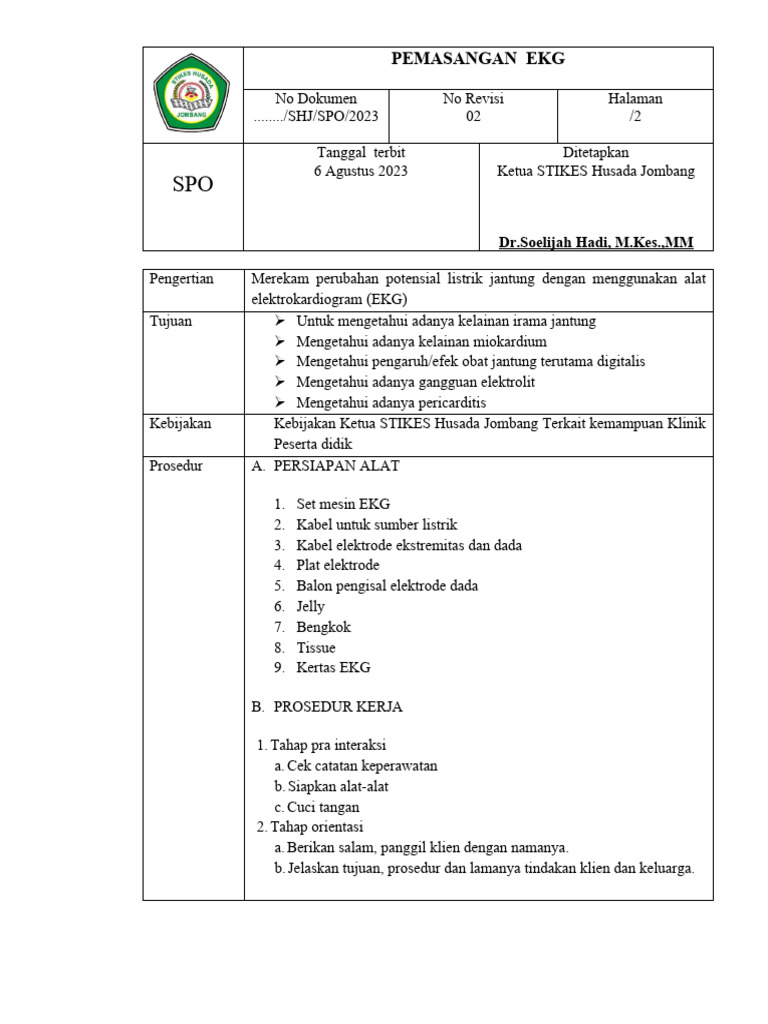 SPO Pemasangan EKG | PDF