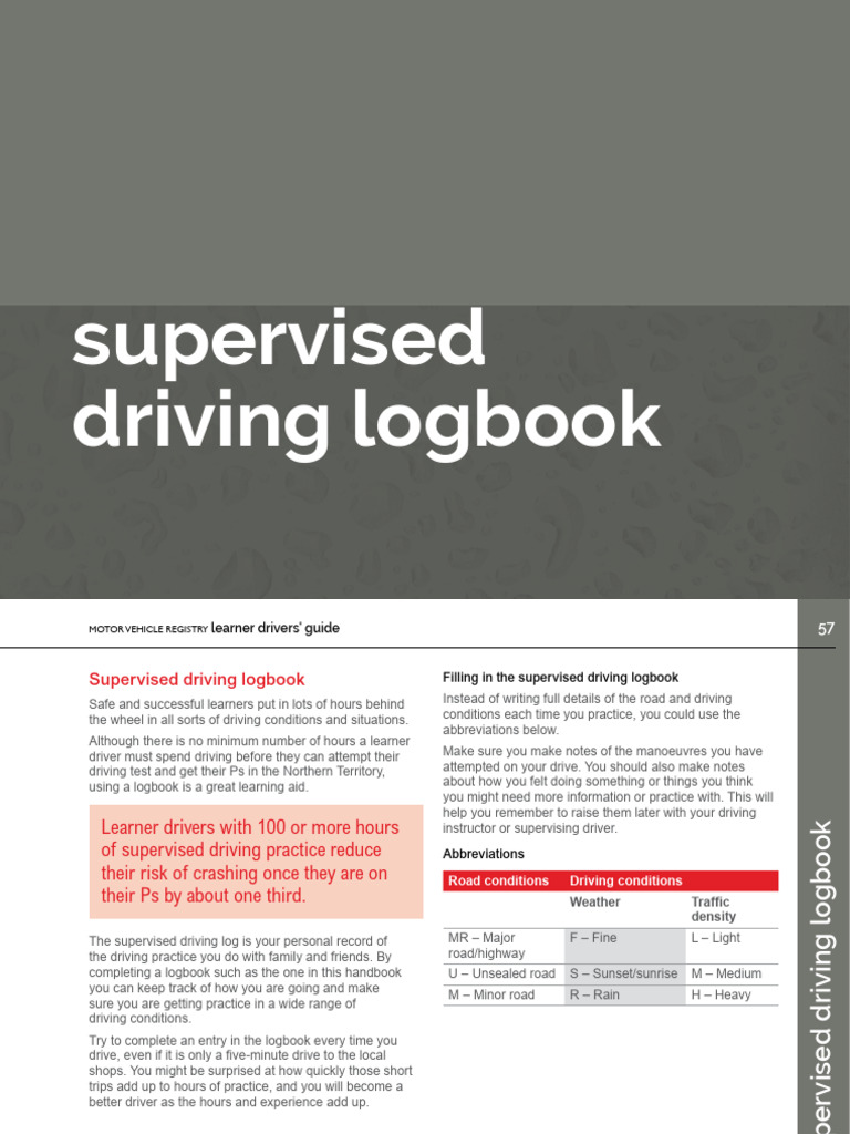 Learner Drivers Guide Section 5 Supervised Driving Logbook | PDF ...