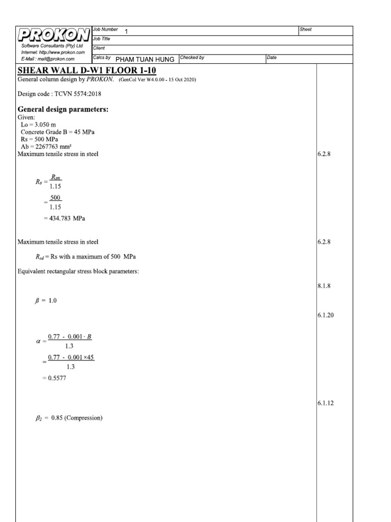 Tinh Toan Cot Vach PROKON | PDF