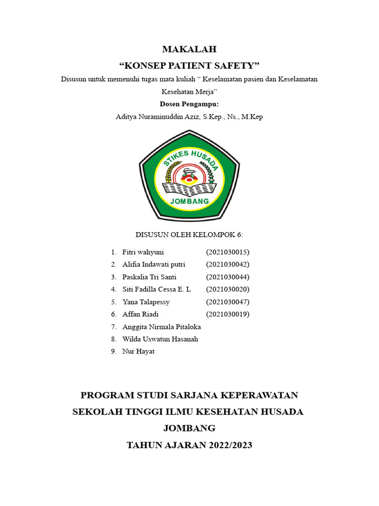 MAKALAH Pasien Safty KELOMPOK 6 K3 (PAK ADIT) | PDF