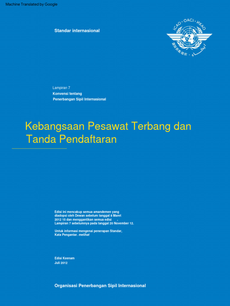 ICAO-Annex-7-Aircraft-Nationality-and-Registration-Marks (Terjemahan) | PDF