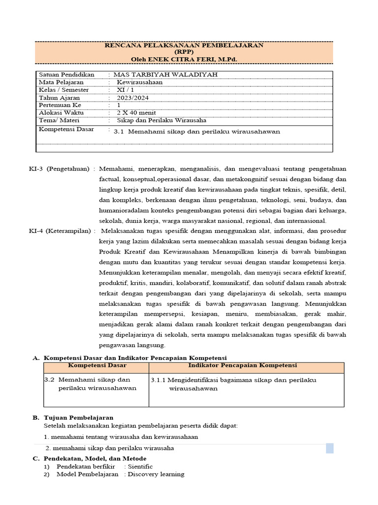 RPP Pertemuan 1 (Xi) | PDF | Pengembangan Diri