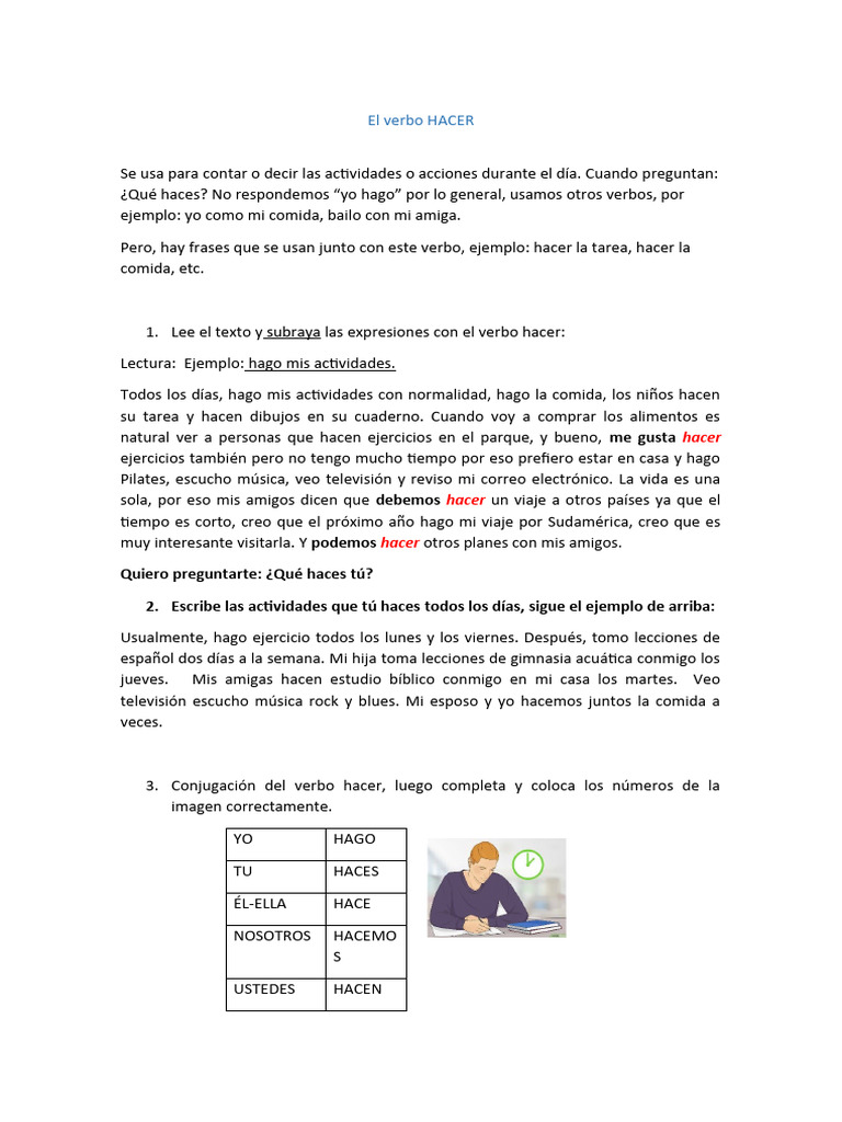 Conjugación y uso del verbo hacer | PDF
