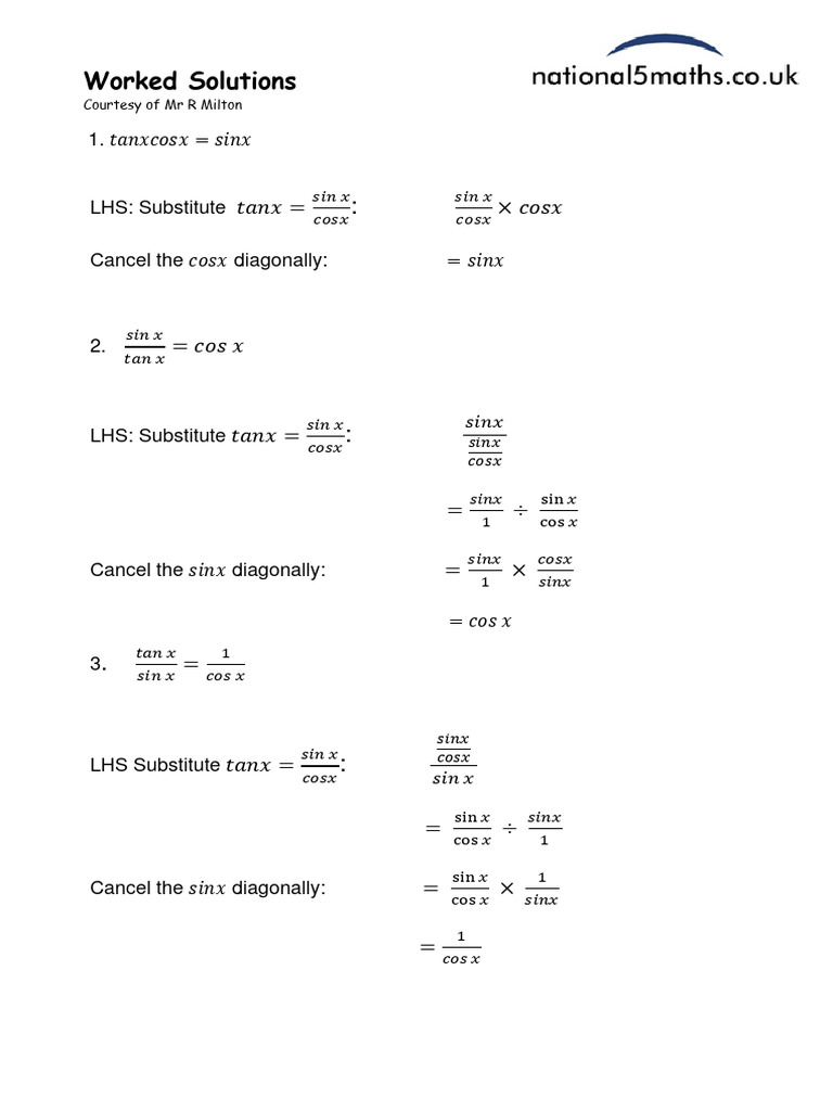 Trig Identities Solutions Only | PDF