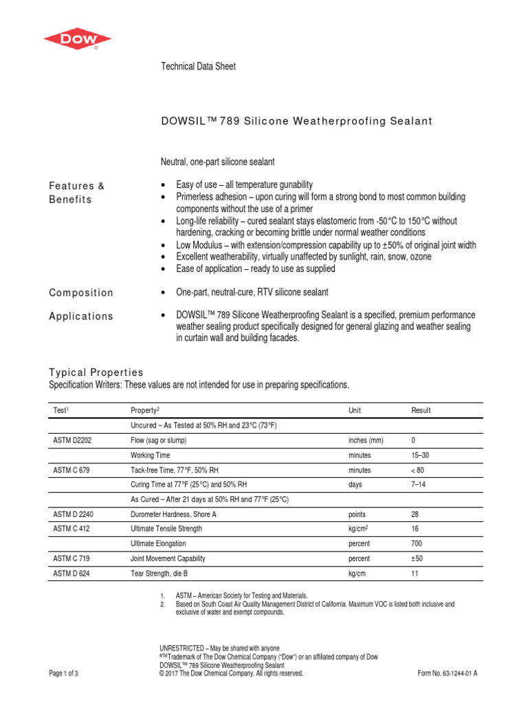 Dowsil 789 Weatherproofing Seal | PDF | Silicone | Applied And ...