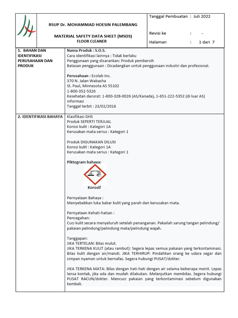 MSDS Floor Cleaner | PDF