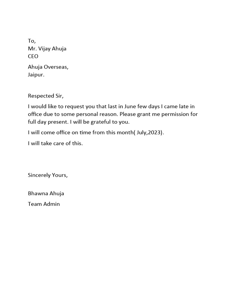 Application For Late Coming | PDF