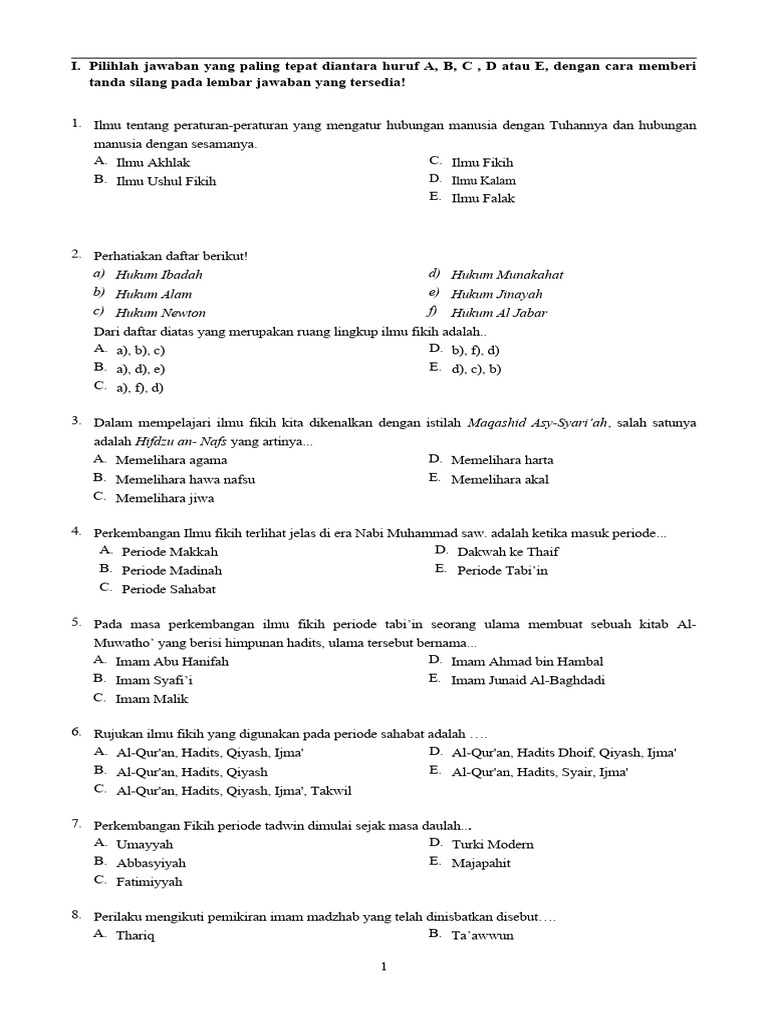 Soal PTS Fikih Kelas X Ganjil | PDF