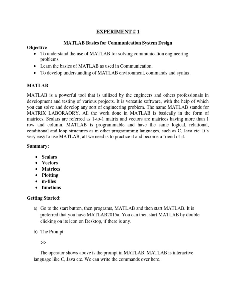 Exp 1 | Download Free PDF | Matlab | Matrix (Mathematics)