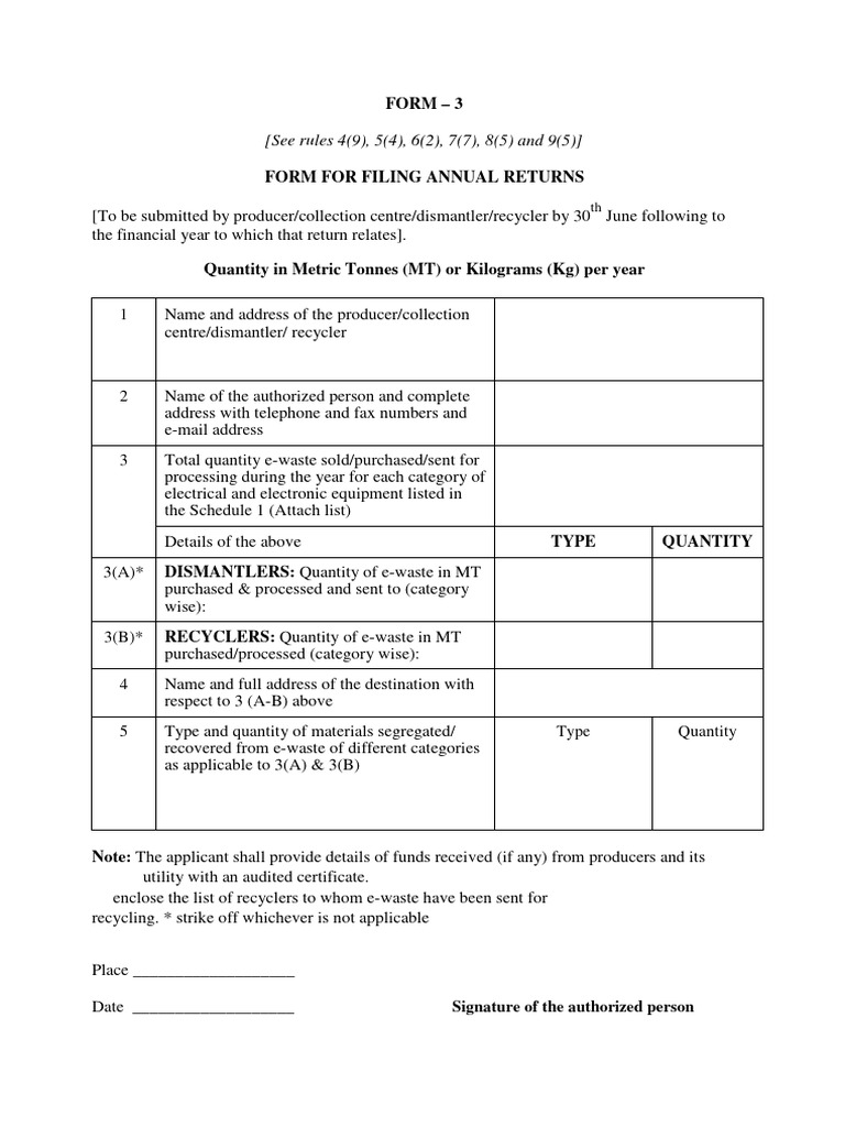 E-Waste Annual Return Form | PDF | Technology & Engineering