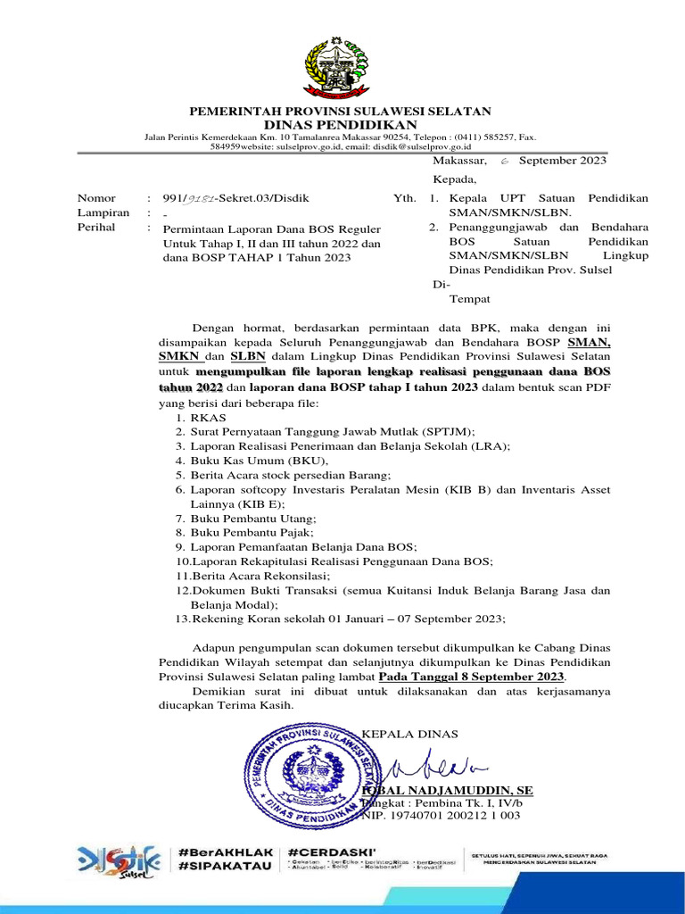 Surat Permintaan LPJ Bosp 2022 Dan 2023 | PDF