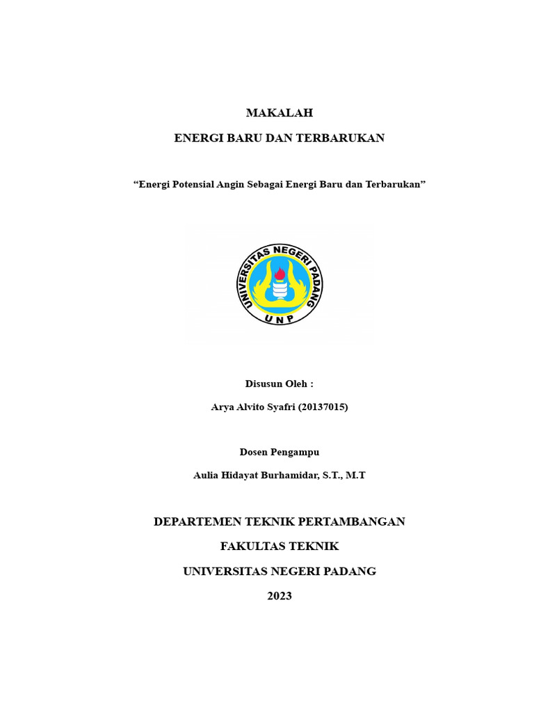 Makalah Energi Potensial Angin | PDF