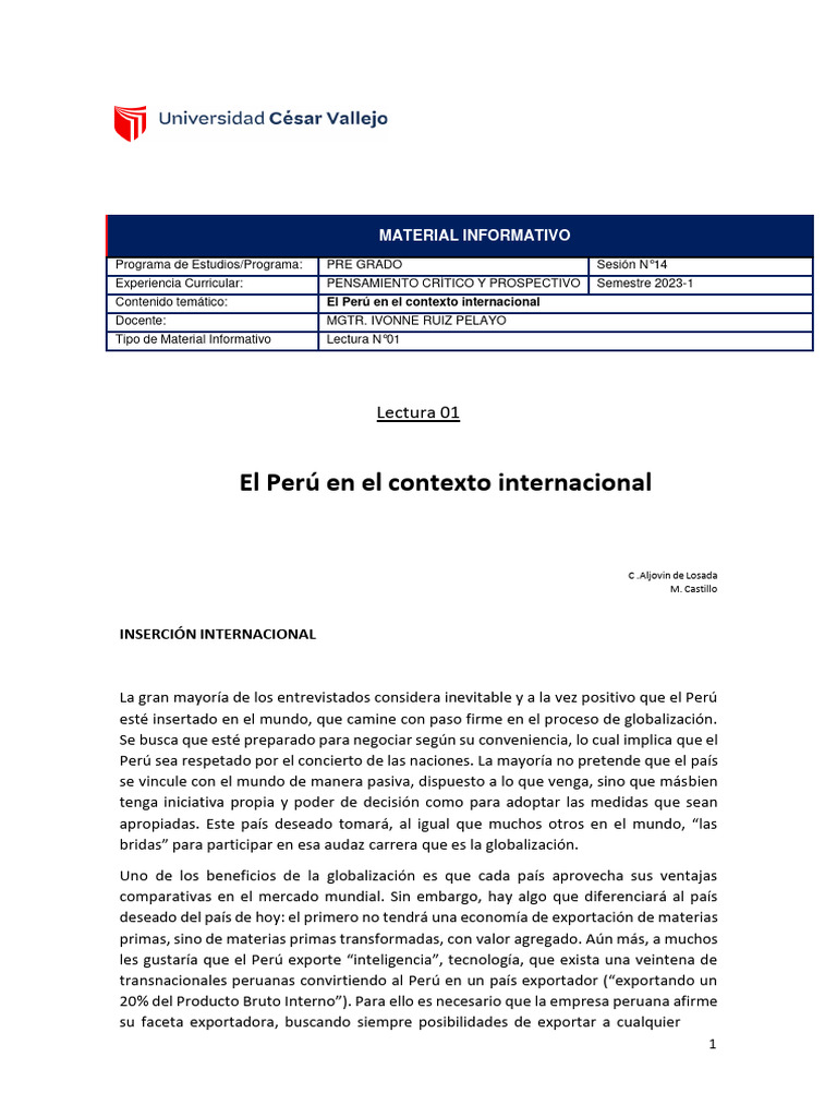 Lectura Complementaria 1 | PDF | Perú | America latina